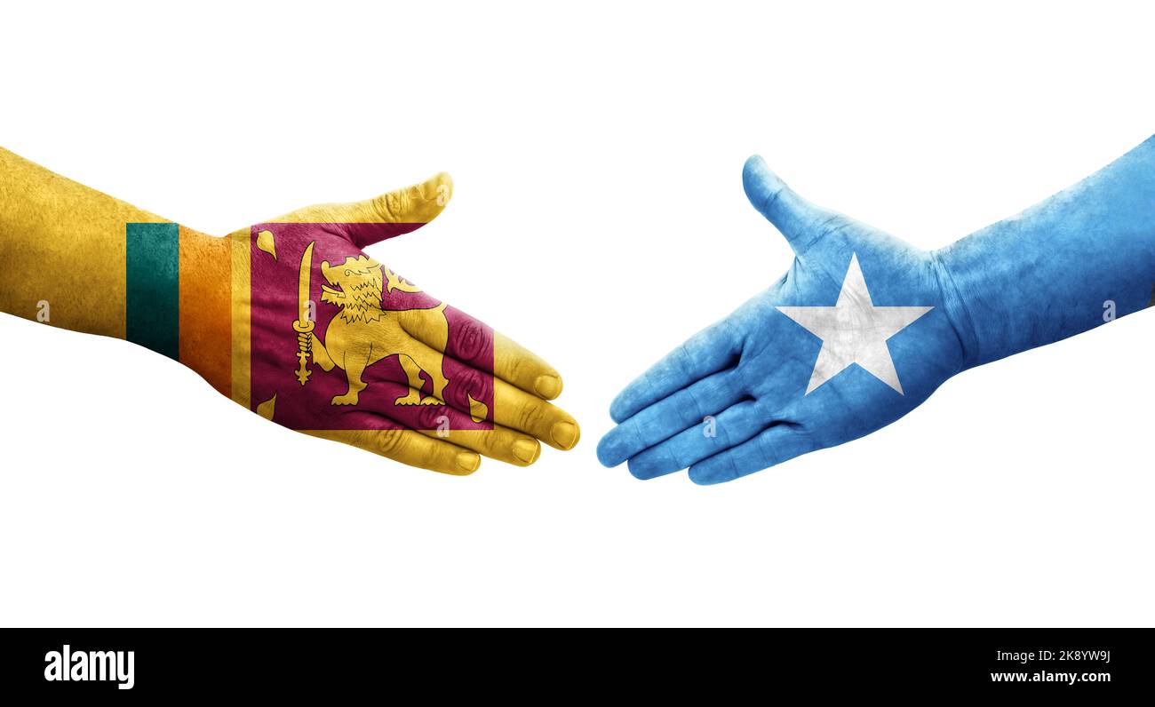 Handshake between Sri Lanka and Somalia flags painted on hands ...