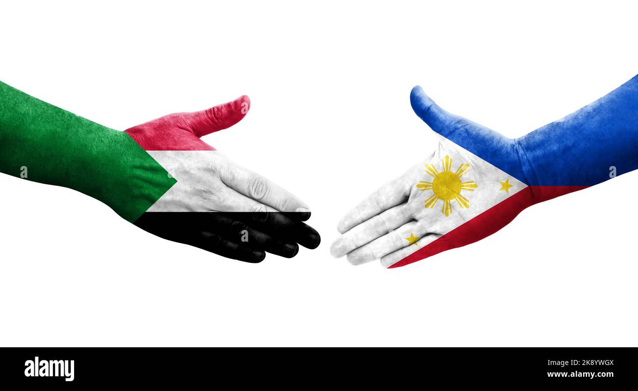 Handshake between Sudan and Philippines flags painted on hands ...