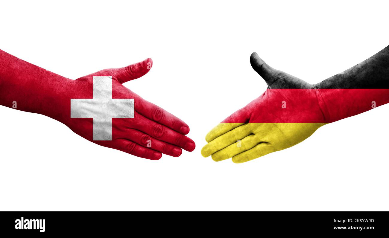 Handshake between Switzerland and Germany flags painted on hands ...
