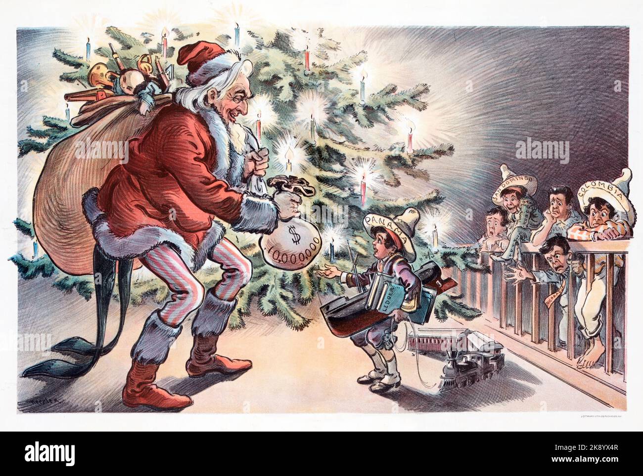 PUCK spread - Christmas on the Isthmus - Uncle Sam as Santa Claus with his bag of toys - Artwork ...