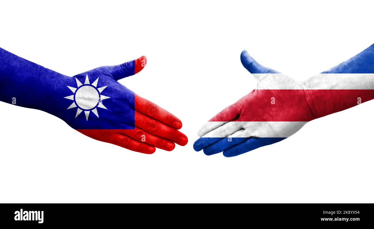 Handshake between Taiwan and Costa Rica flags painted on hands ...