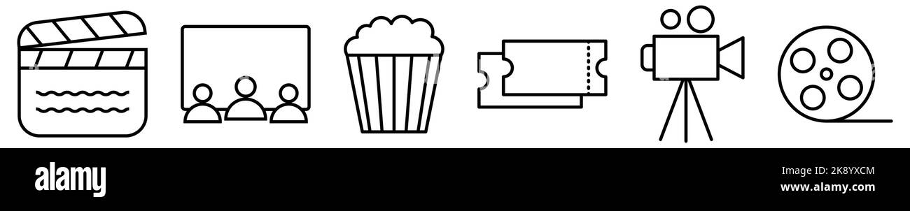 Cinema icons collection. Movie line symbols isolated on white ...