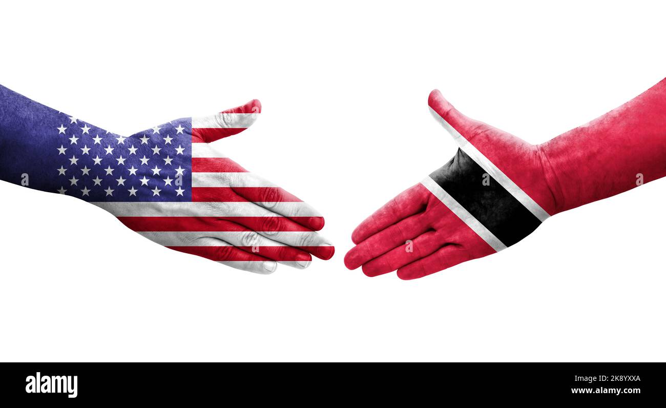 Handshake between Trinidad Tobago and USA flags painted on hands ...