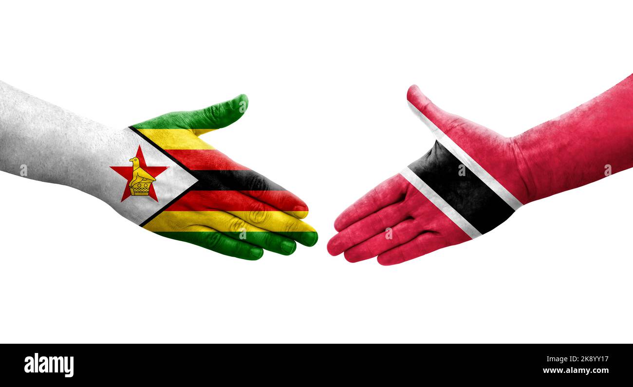 Handshake between Trinidad Tobago and Zimbabwe flags painted on hands ...
