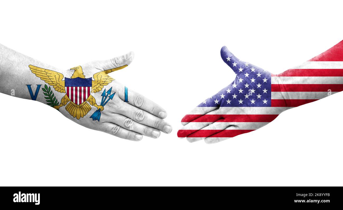 Handshake between USA and Virgin Islands flags painted on hands ...