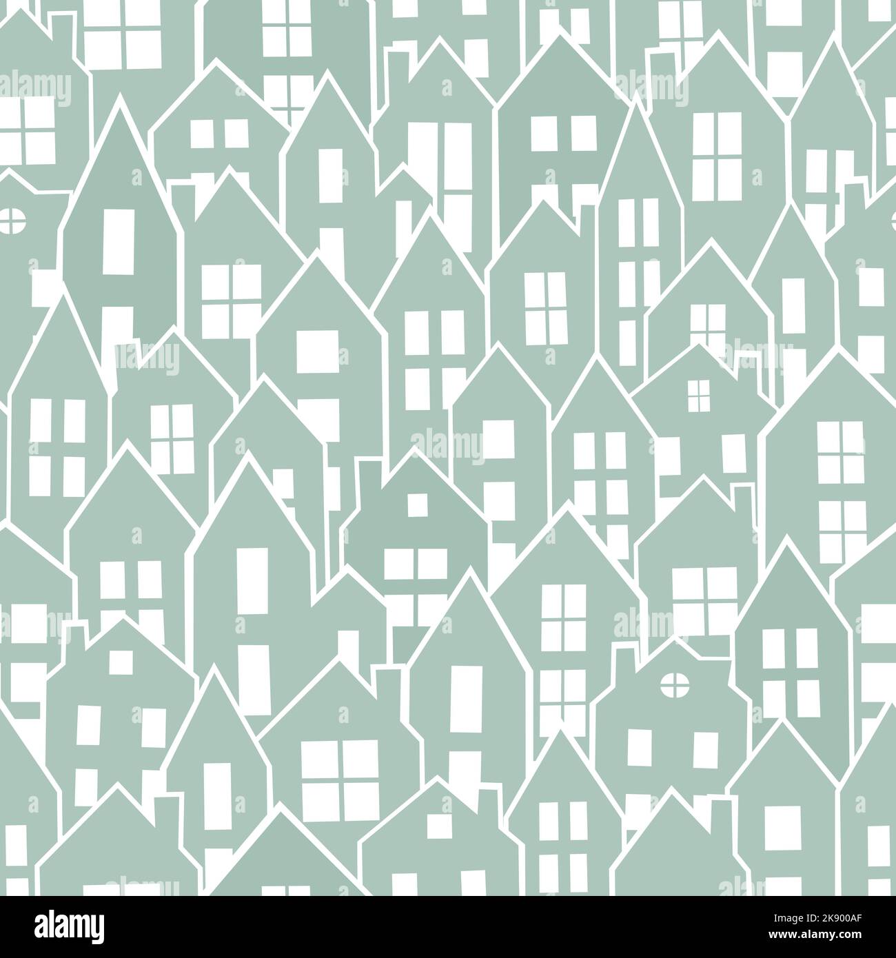 Vector seamless pattern with simple houses Silhouette on light blue ...