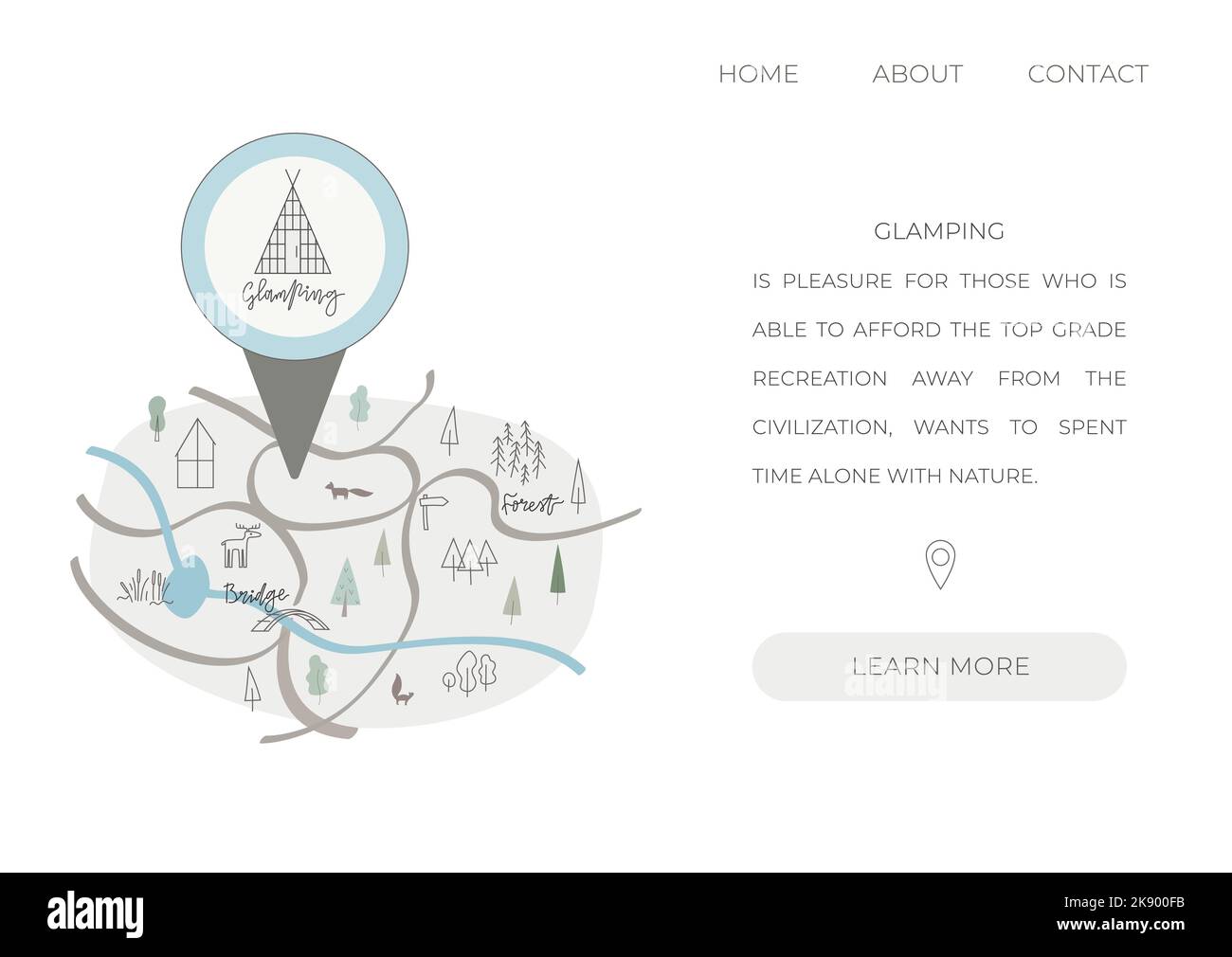 Big map pin of glamping. Banner template with forest landscape for ...