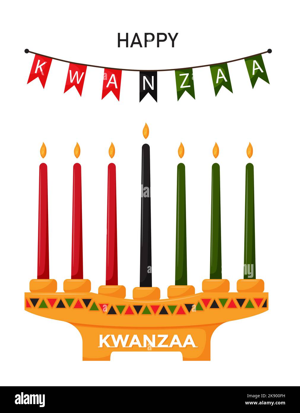 Kinara, candlestick with traditional Kwanzaa candles. Festive flags ...