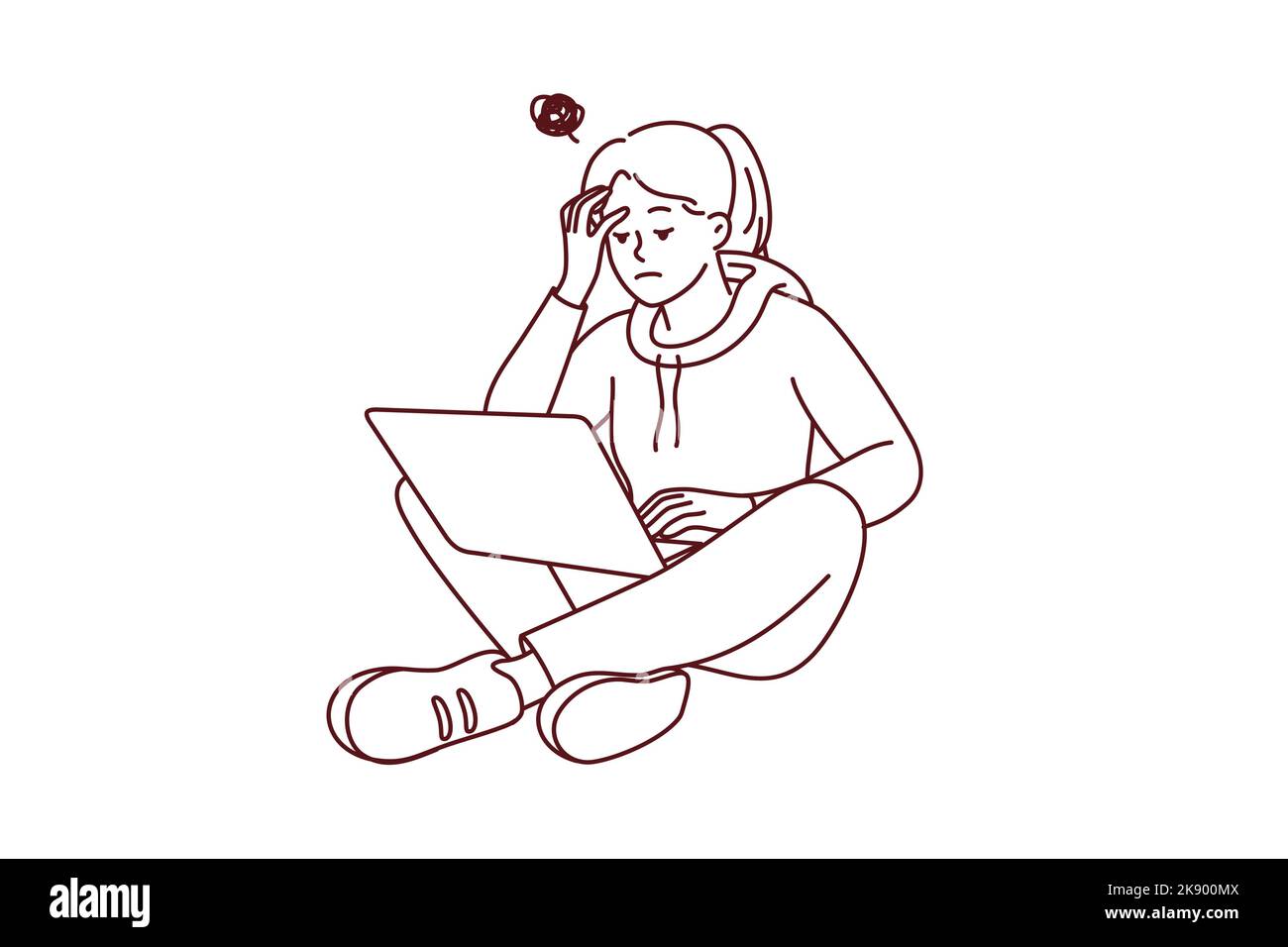 Female student work on laptop thinking suffer from inspiration lack ...