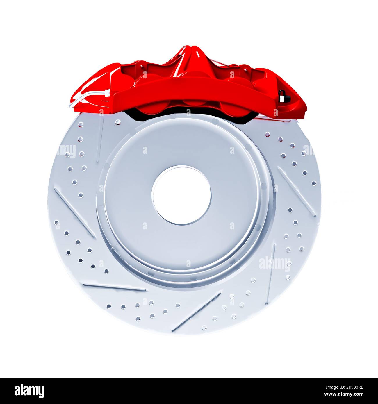 Automobile braking system. Steel brake disk with perforation and red ...