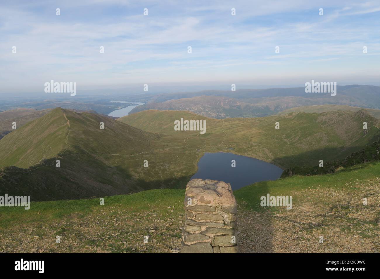The view from Helvellyn mountain with beautiful lakes and hills in the ...