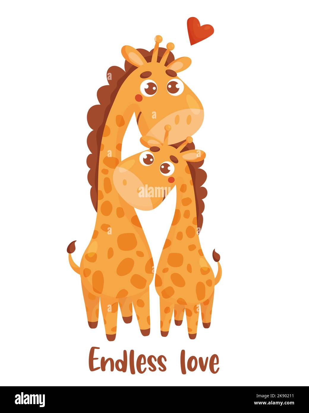 Family cute giraffes. Loving mother giraffe with child and inscription ...