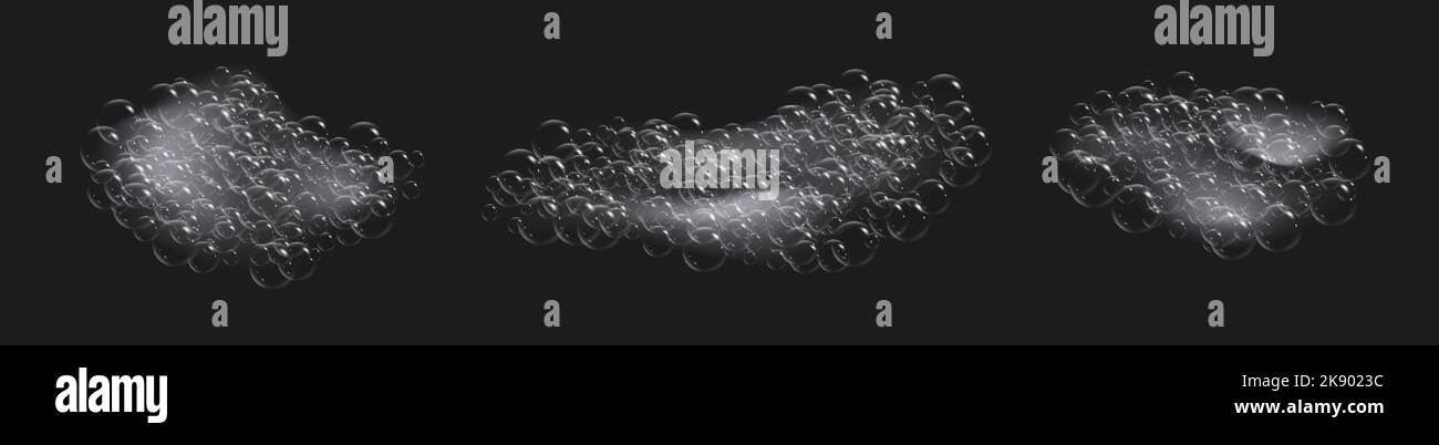 Soap foam with bubbles, realistic sparkling shampoo, bath lather ...