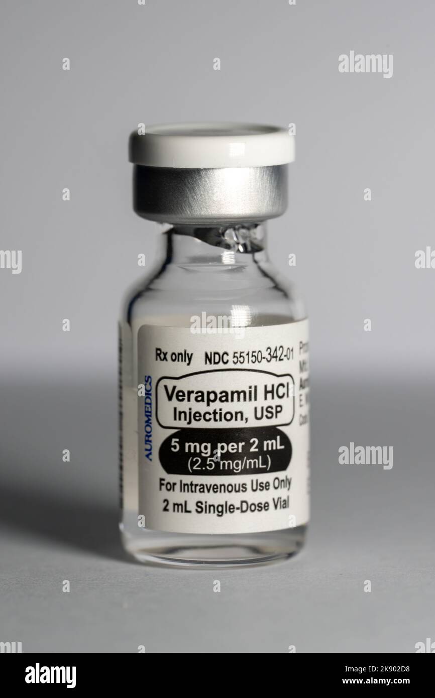 A vertical shot of Verapamil - an Antihypertensive drug on a white background Stock Photo - Alamy
