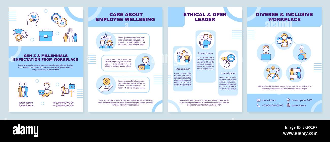 Millennials expectations from workplace blue brochure template Stock ...