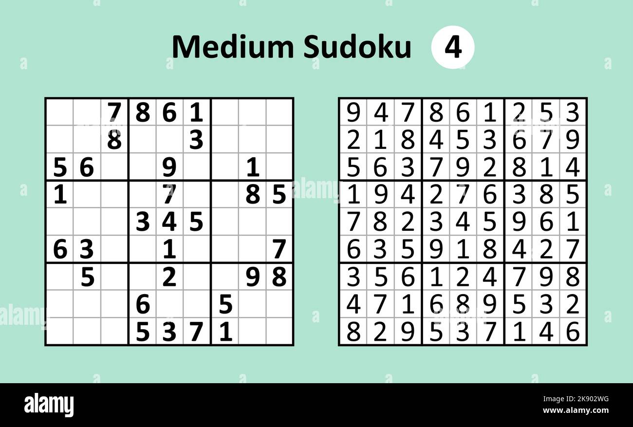 Sudoku game with answers. Medium complexity. Simple vector Stock Vector Image & Art - Alamy