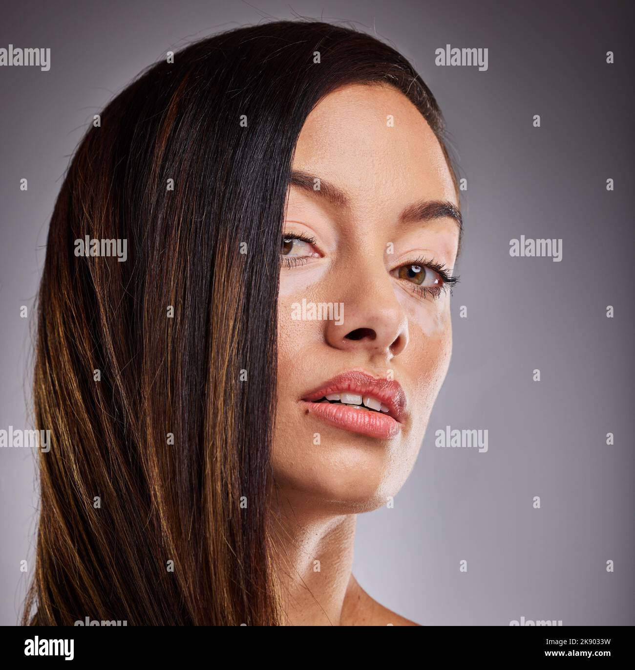 Skincare. beauty and vitiligo woman with cosmetics on face against ...
