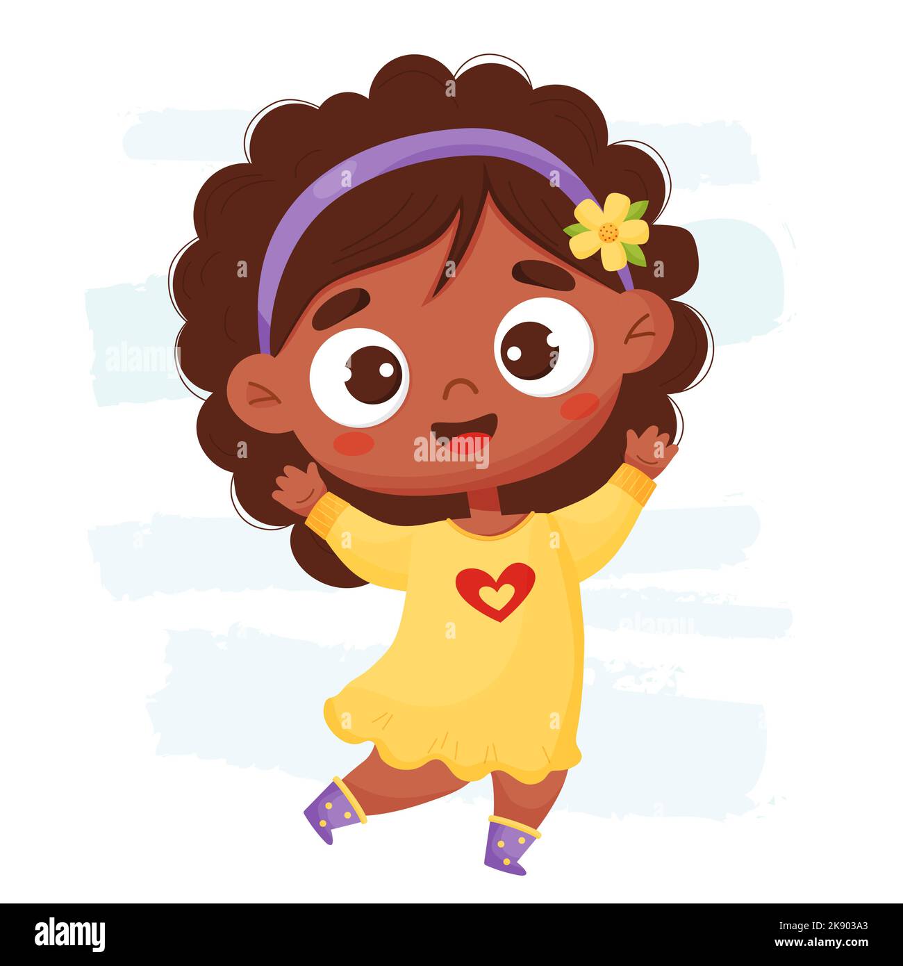 Joyful happy black ethnic girl. Vector illustration. Children character ...