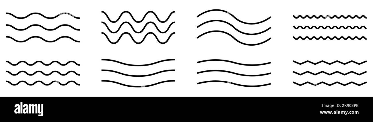 Waves line set. Vector illustration isolated on white background Stock ...
