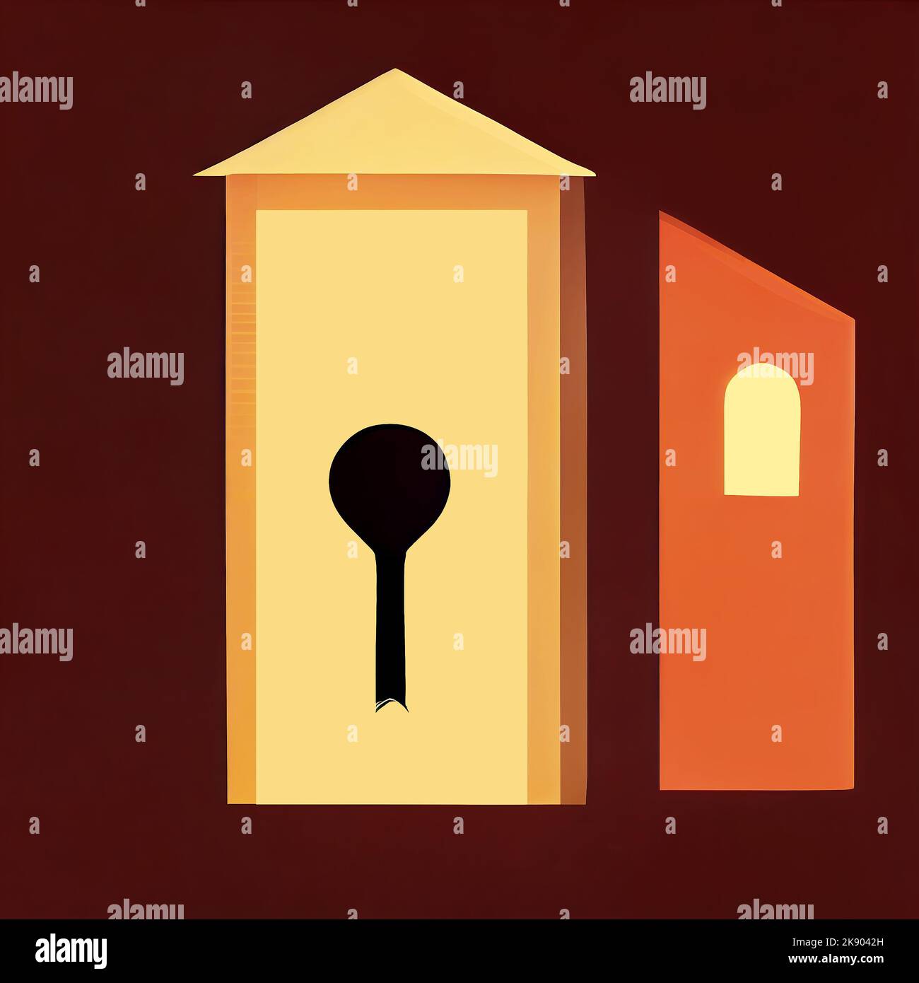House with a large keyhole. Style childrens drawing. Digital ...
