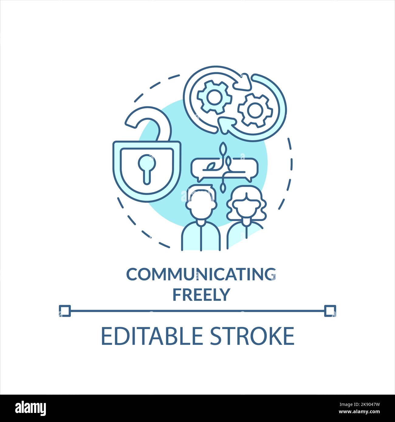Communicating freely in workplace turquoise concept icon Stock Vector ...