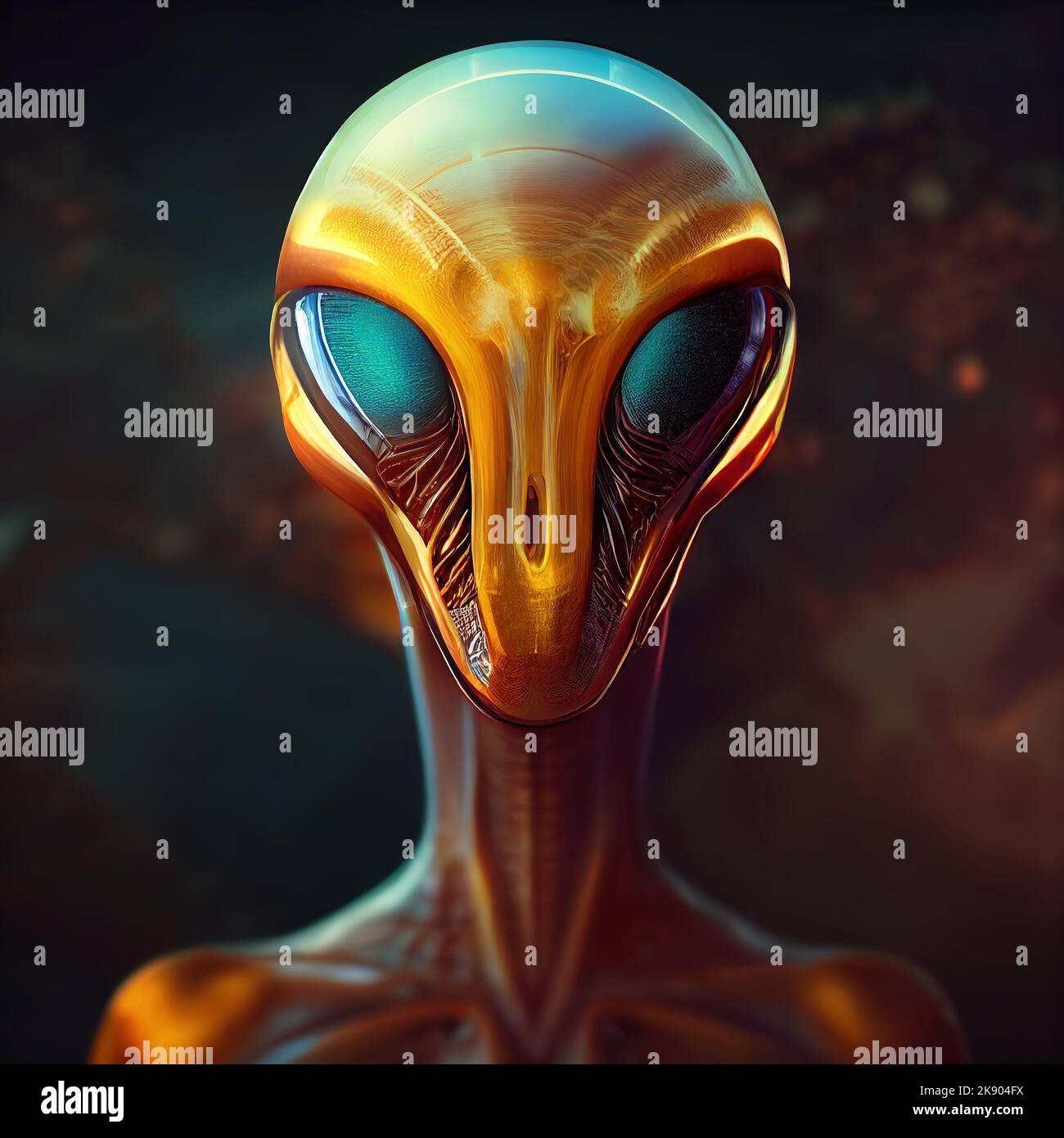 Extraterrestrial humanoid with big eyes. 3D Digital illustration Stock ...
