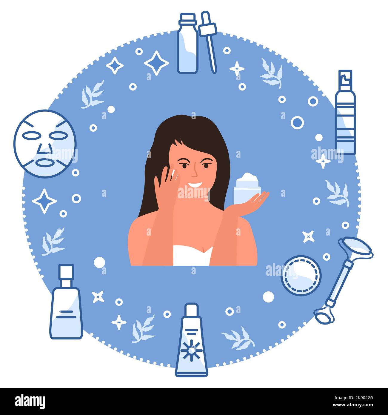 Vector illustration. Cosmetic products ad. Multi-stage facial skin care ...