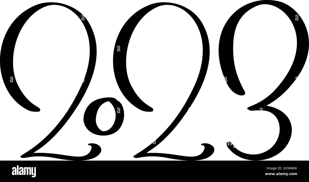 Vector lettering hand drawn calligraphy black number text 2023. Happy ...