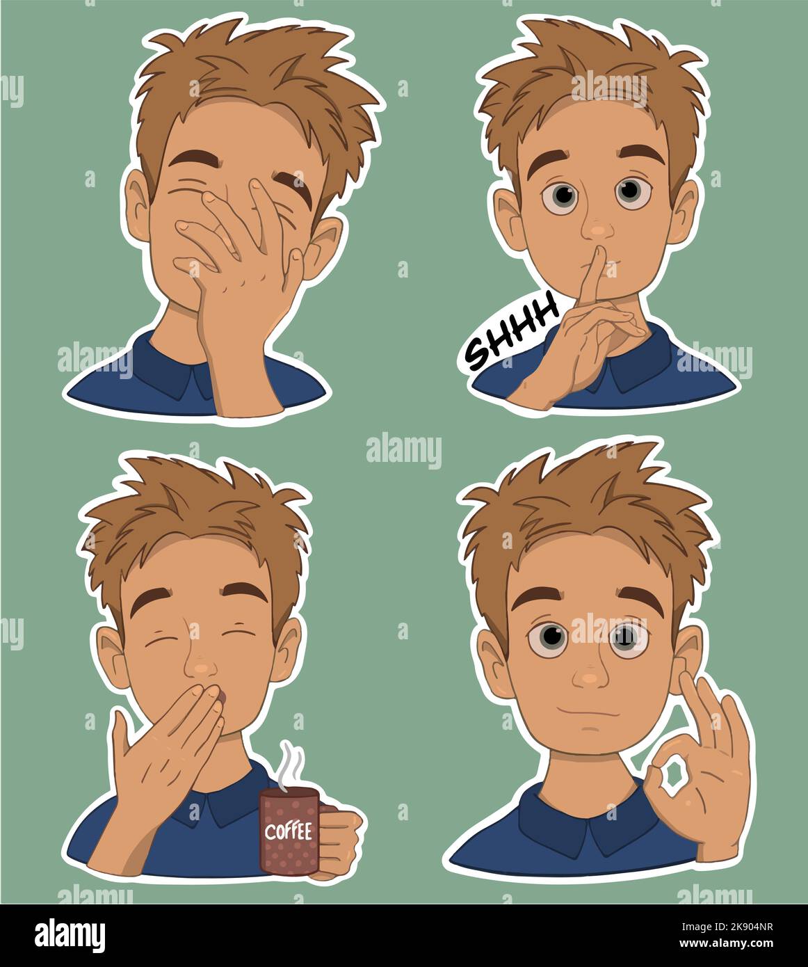 A young guy in the style of stickers, in different poses pack first ...