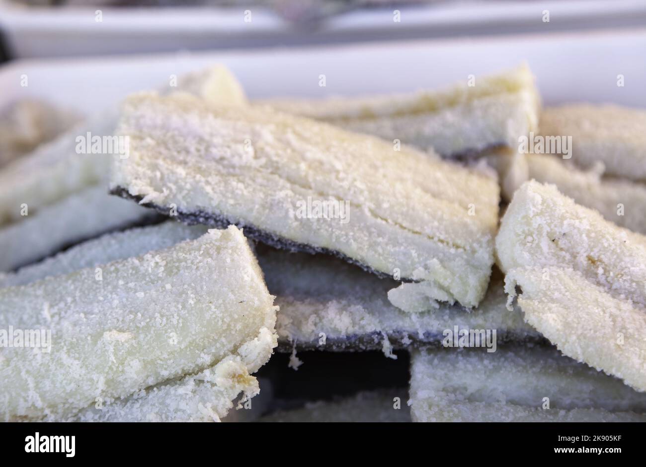 Conservation detail for fish, curing fish with salt, healthy food Stock ...