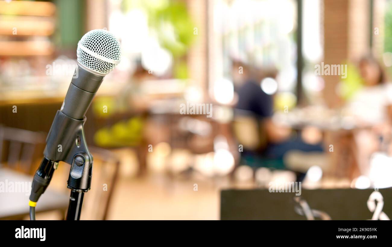 Microphone in conference room for seminar and education. Black ...