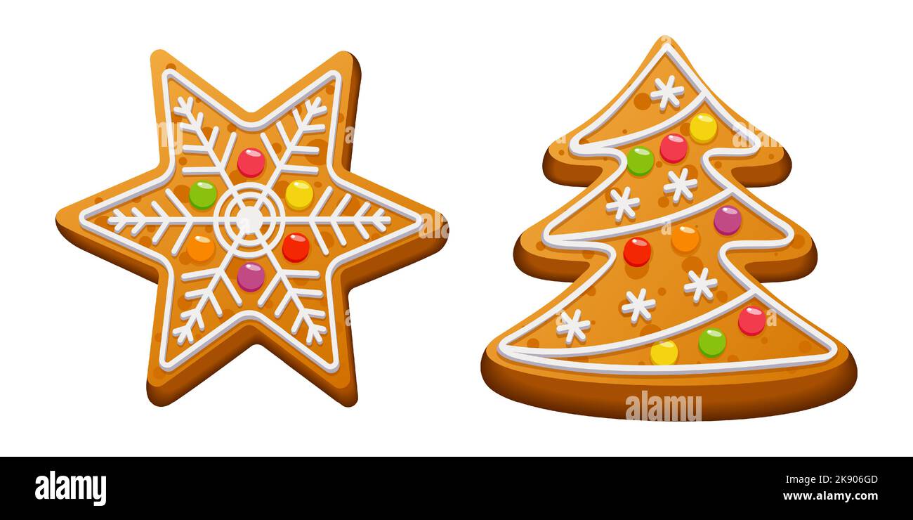 Gingerbread star and Christmas tree. Homemade holiday cookies for ...