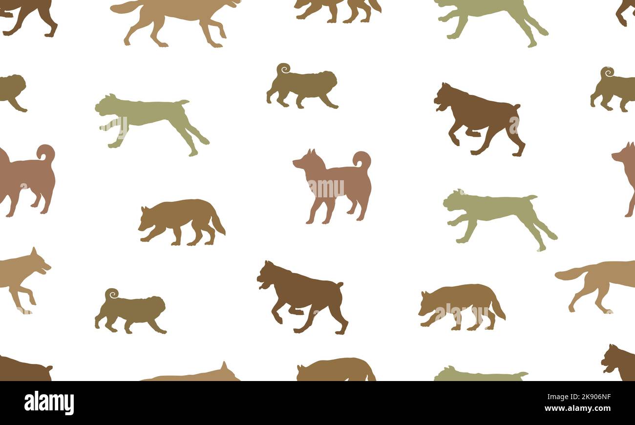 Seamless pattern. Dogs different breeds isolated on a white background ...