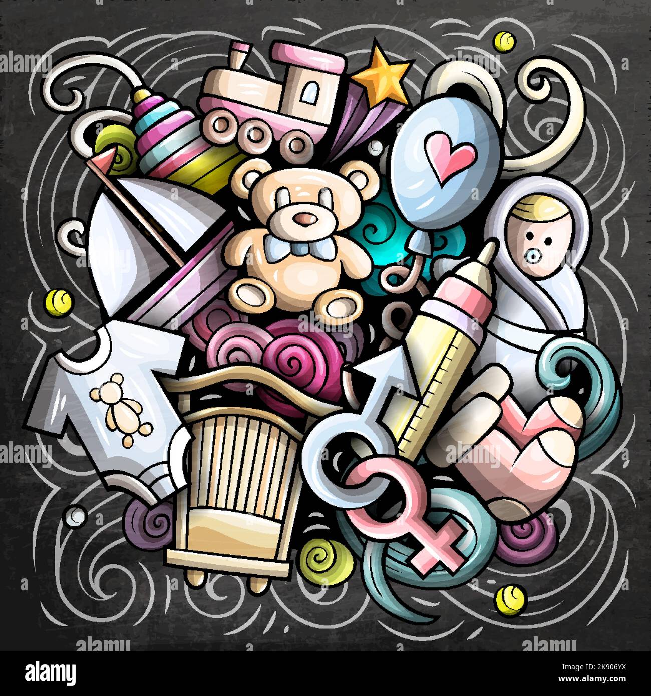 Baby cartoon doodle illustration. Funny children design Stock Vector ...