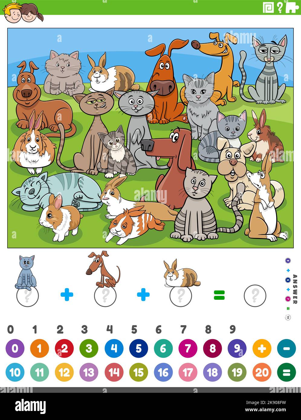Cartoon illustration of educational mathematical counting and addition ...