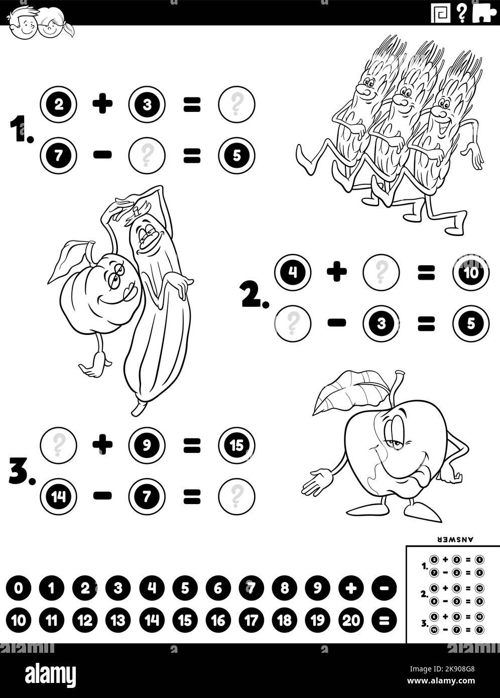 Black and white cartoon illustration of educational mathematical ...
