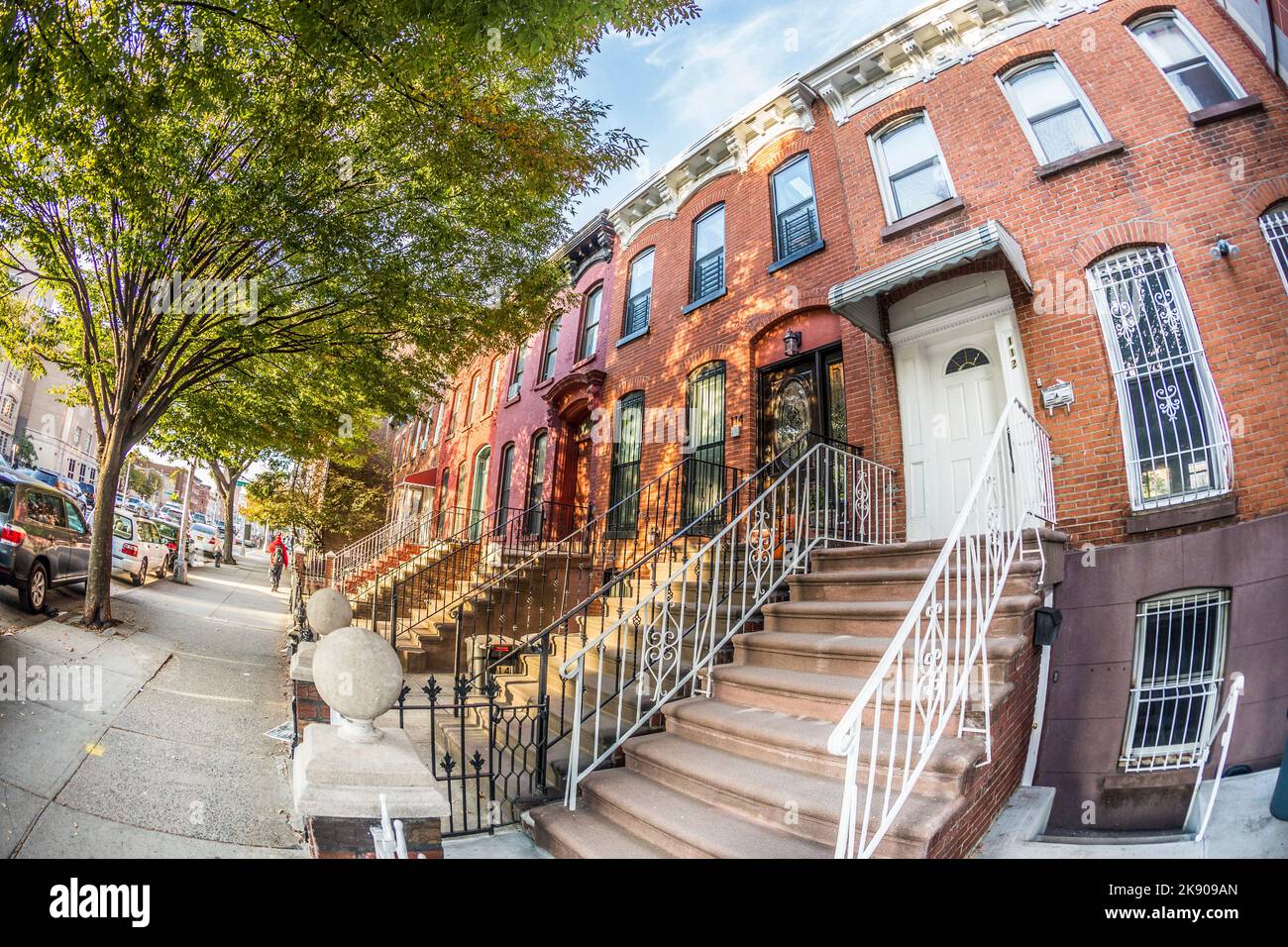 NEW YORK, USA - OCT 21, 2015: beautiful old brick house in Brooklyn ...