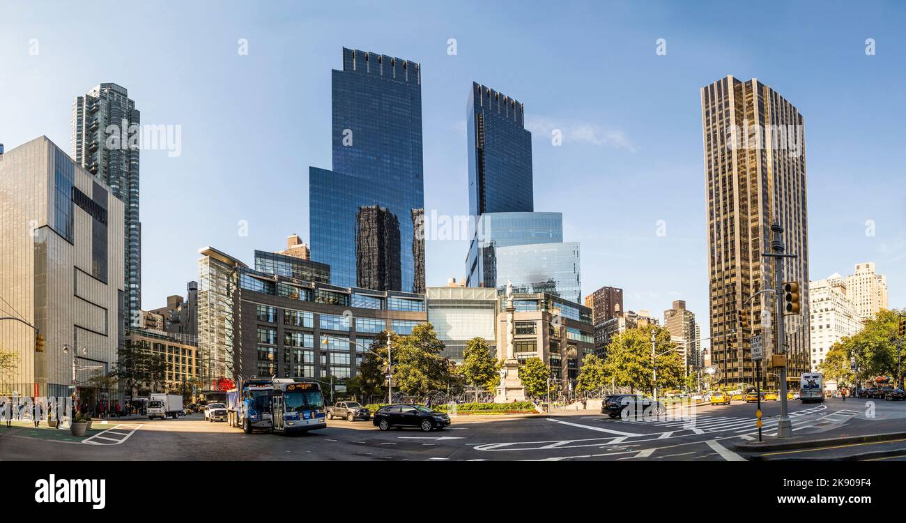 NEW YORK, USA - OCT 21, 2015: streetview at columbus square, New York ...