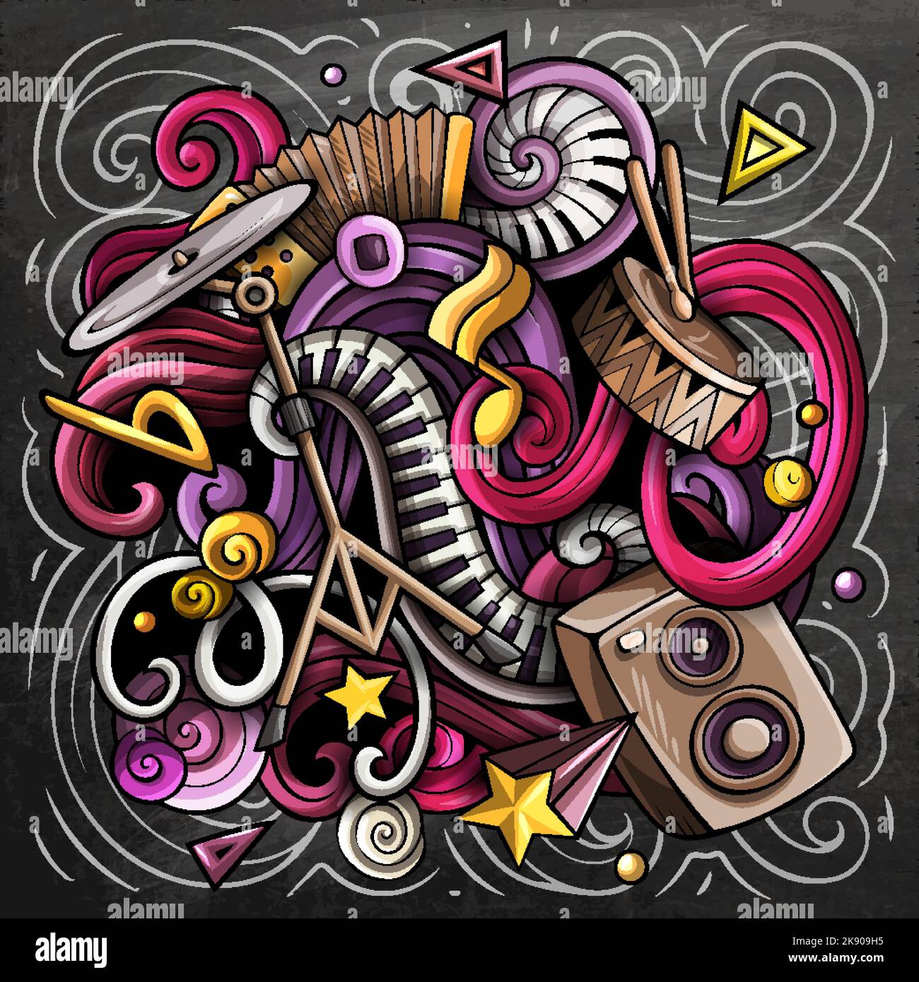 Music hand drawn vector doodles illustration. Musical poster design ...