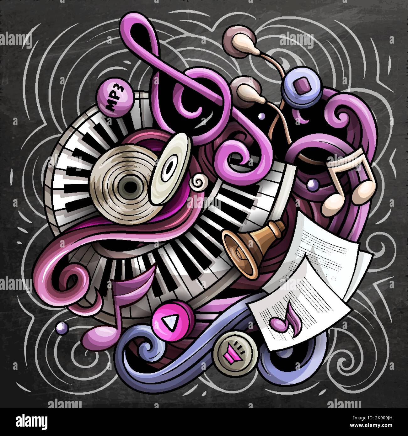 Music hand drawn vector doodles illustration. Musical poster design ...