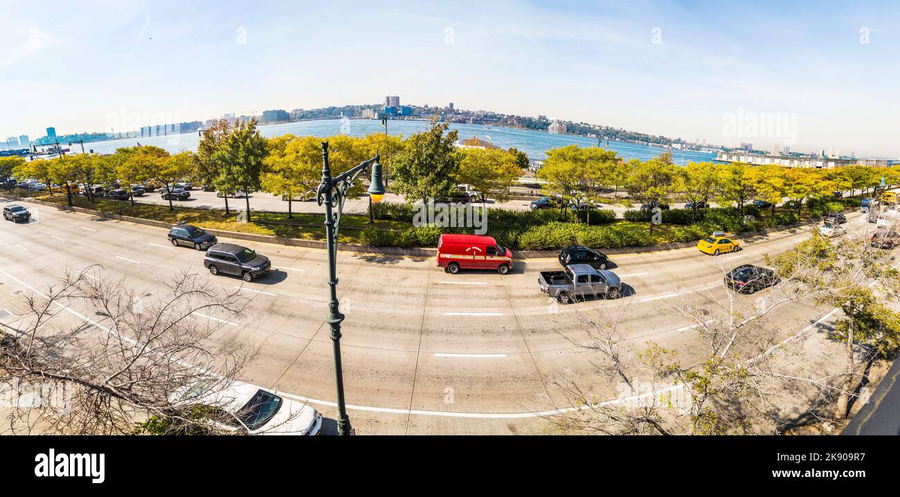 NEW YORK, USA - OCT 21, 2015: street view to 12th avenue and river ...