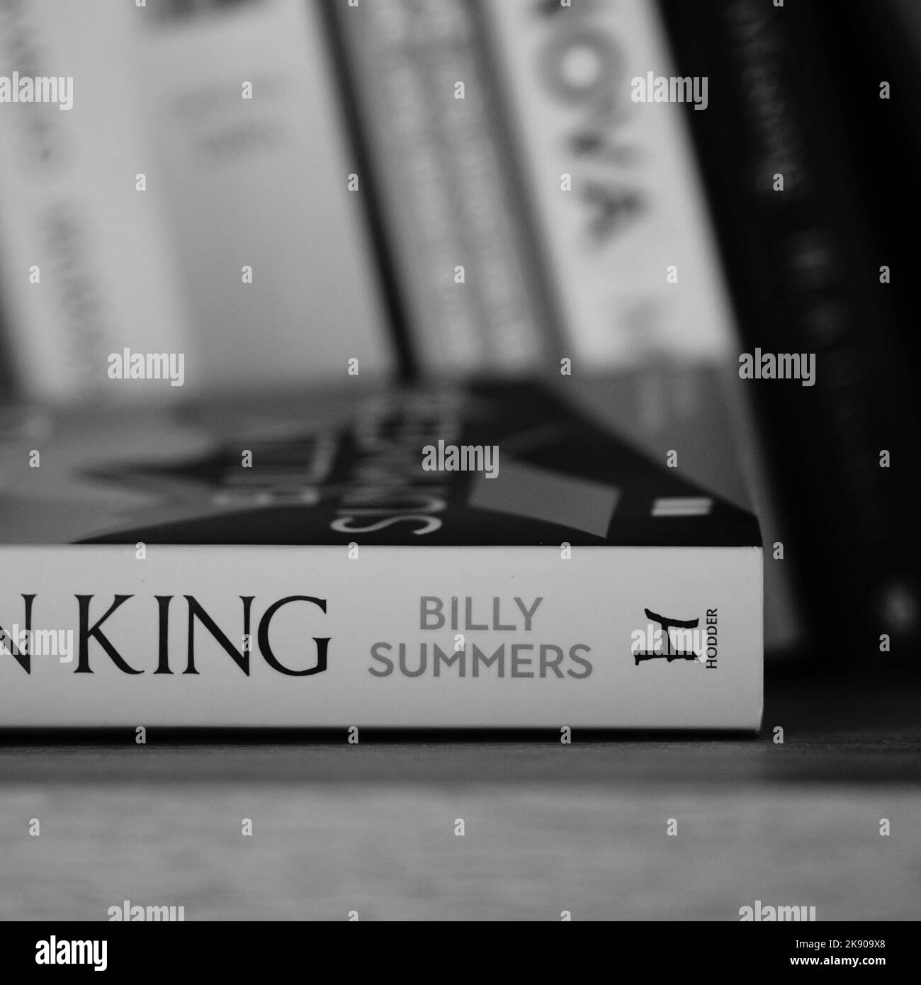A vertical grayscale closeup of Billy Summers novel by Stephen King ...