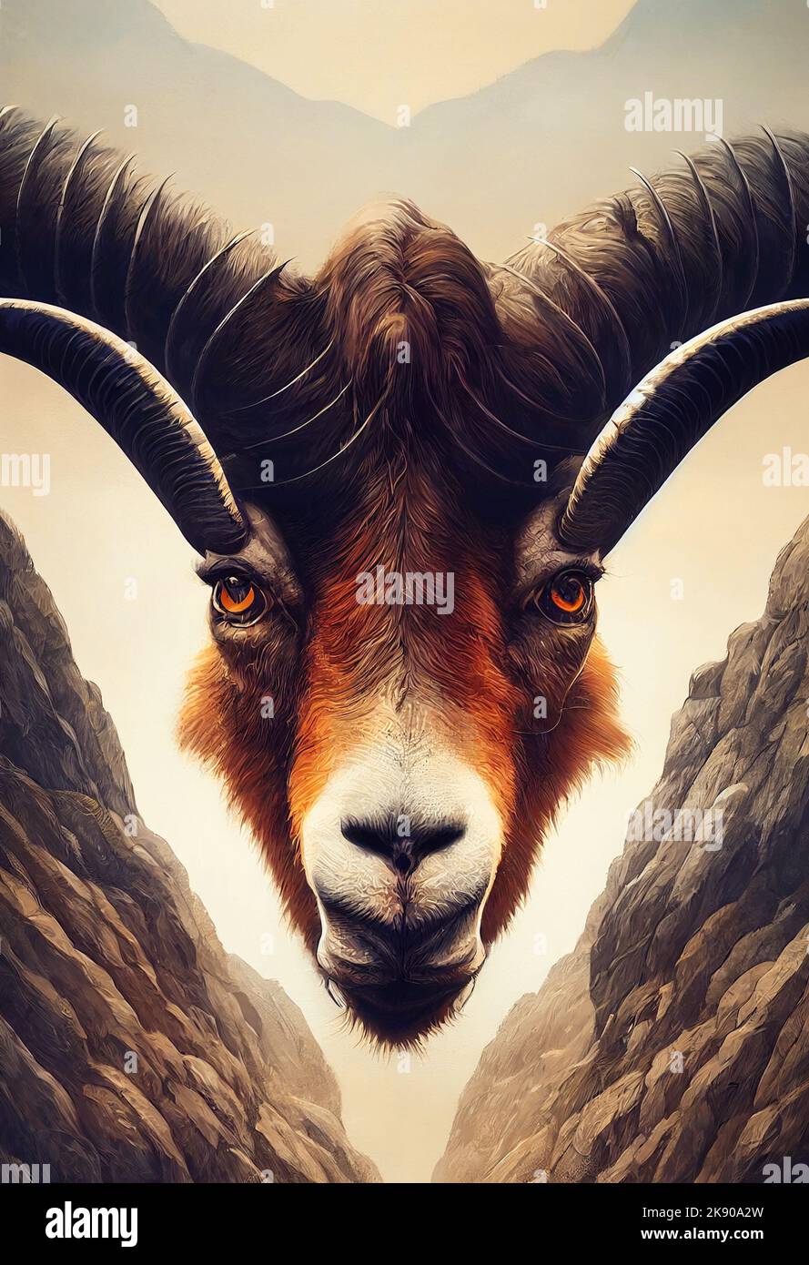 A 3D illustration of a goat face between rocks Stock Photo - Alamy