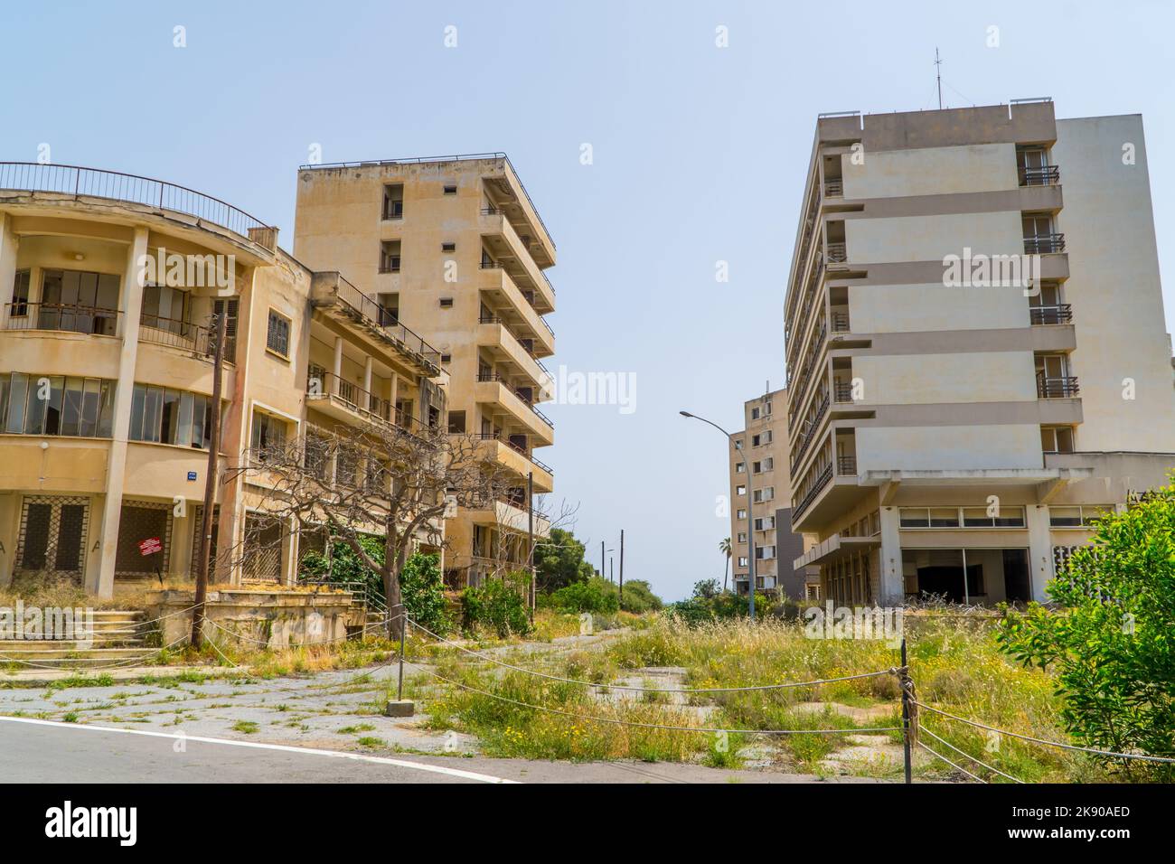 Abandoned avenue with empty buildings in the beach resort of Varosha ...