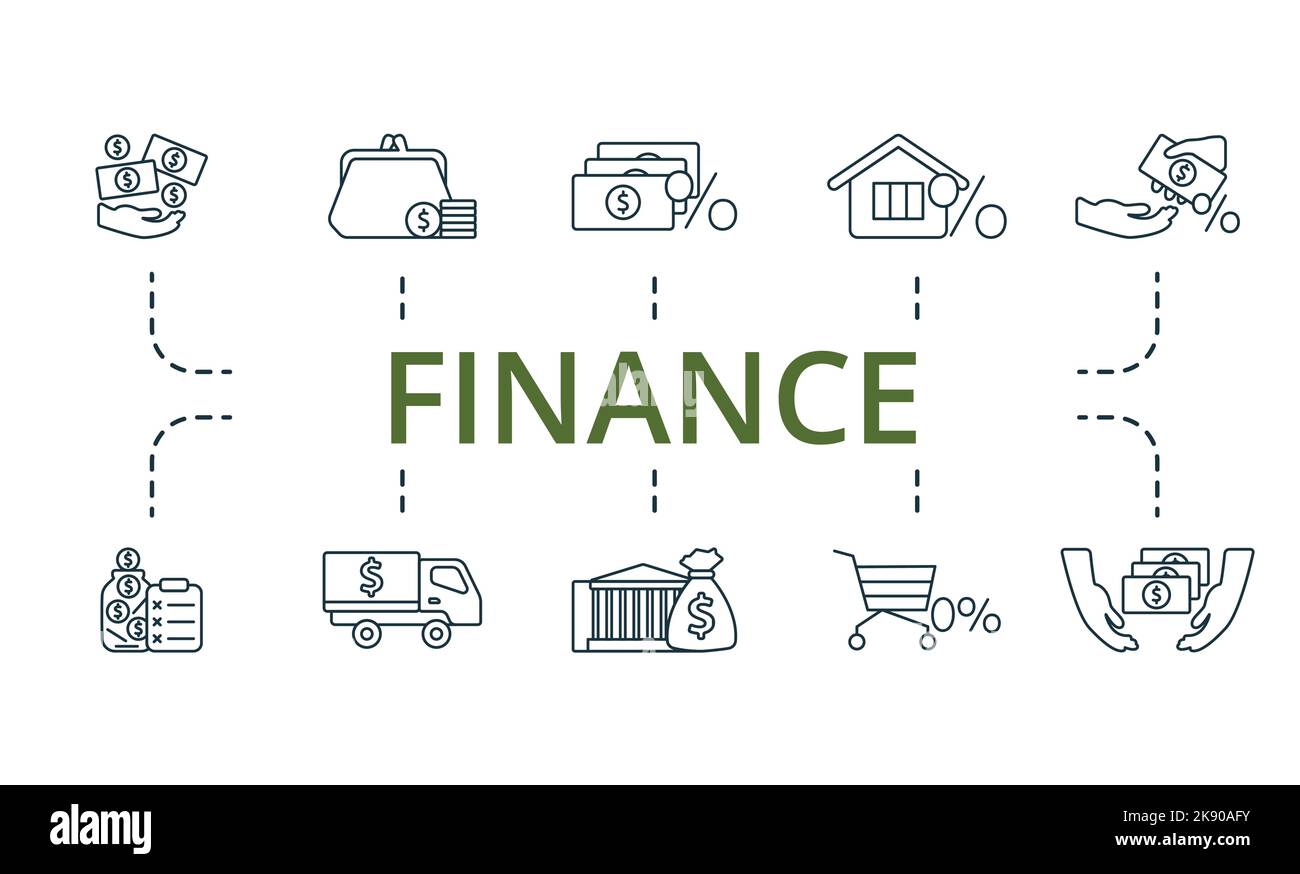 Finance icon set. Monochrome simple Finance icon collection. Income ...