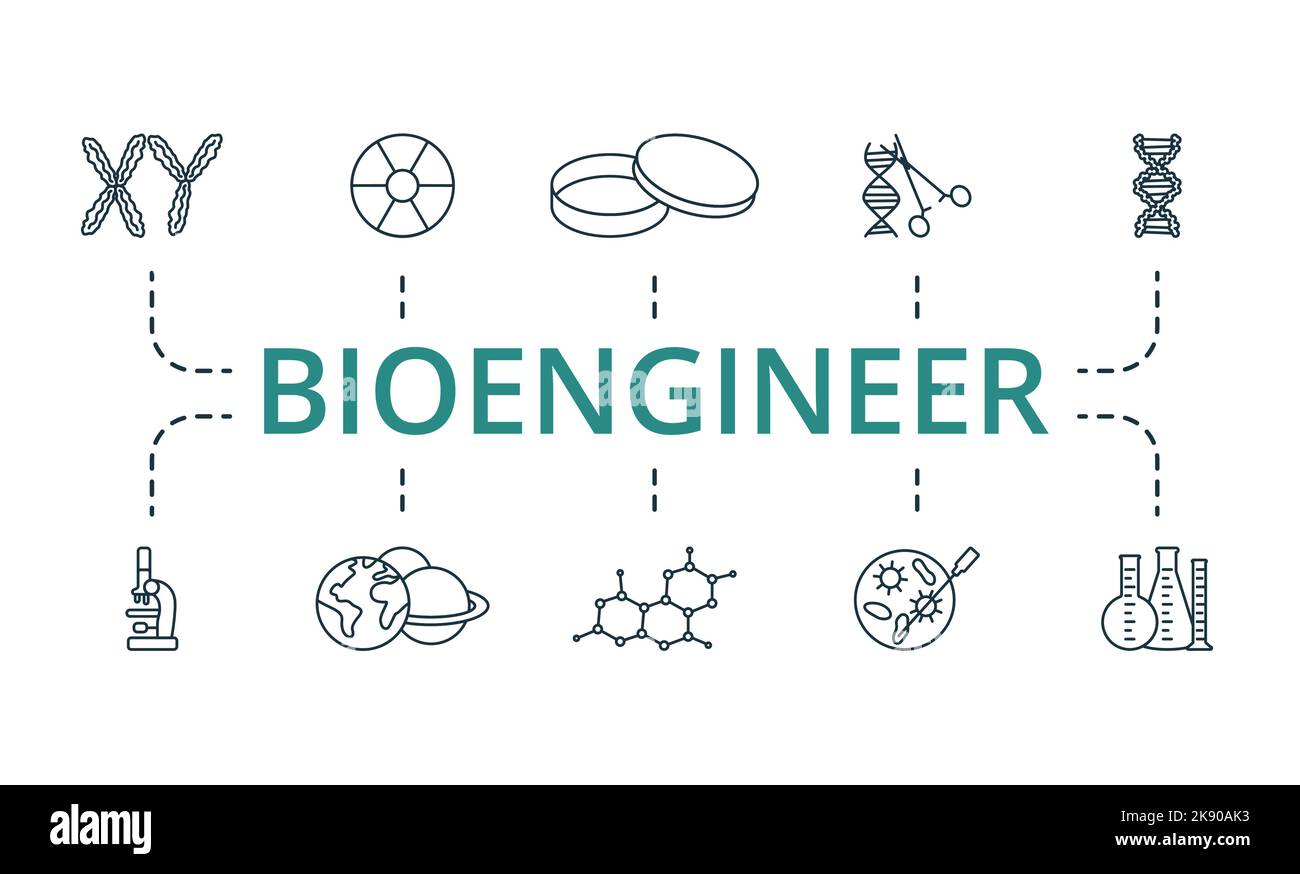 Bioengineer icon set. Monochrome simple Bioengineer icon collection ...