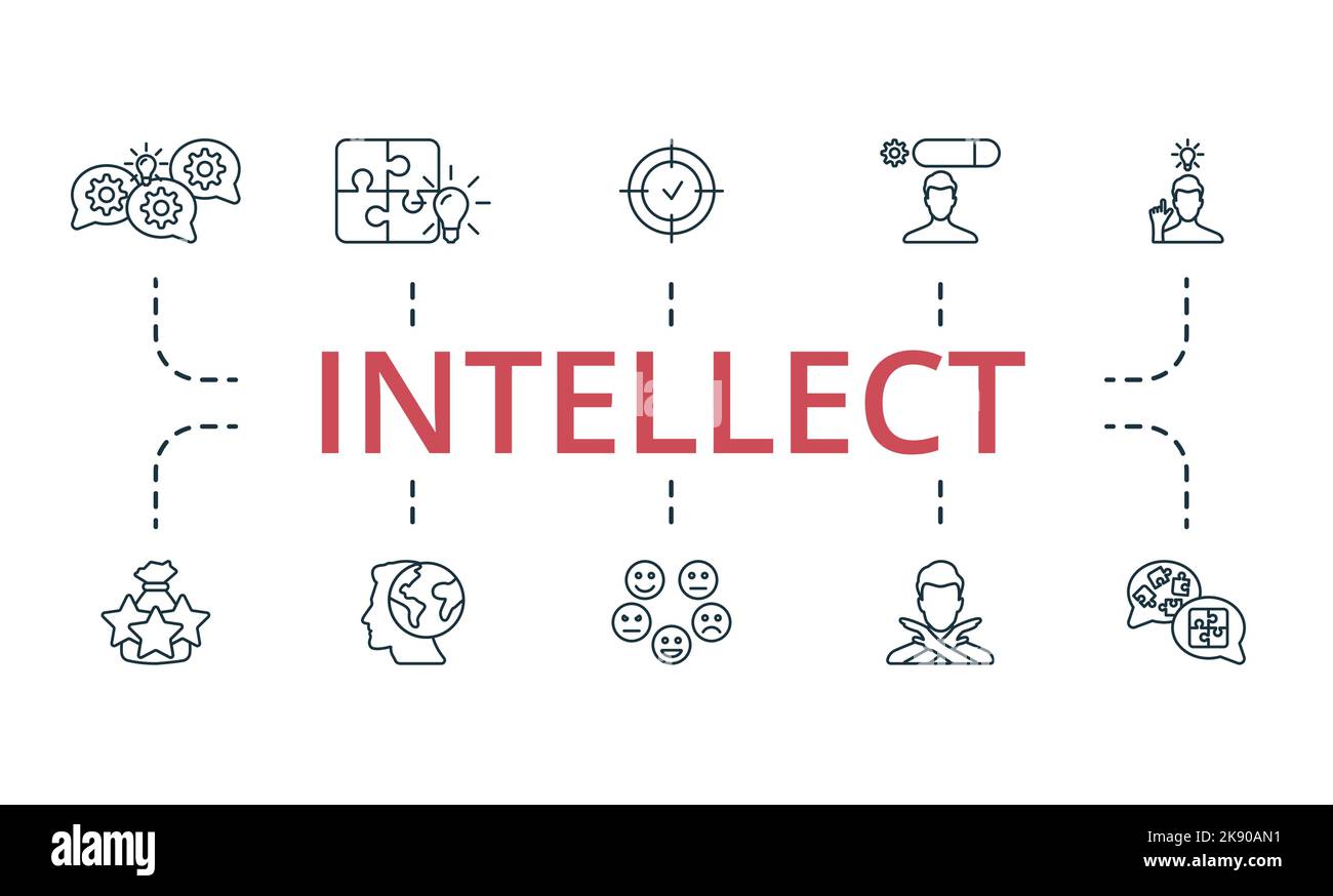 Intellect icon set. Monochrome simple Intellect icon collection ...