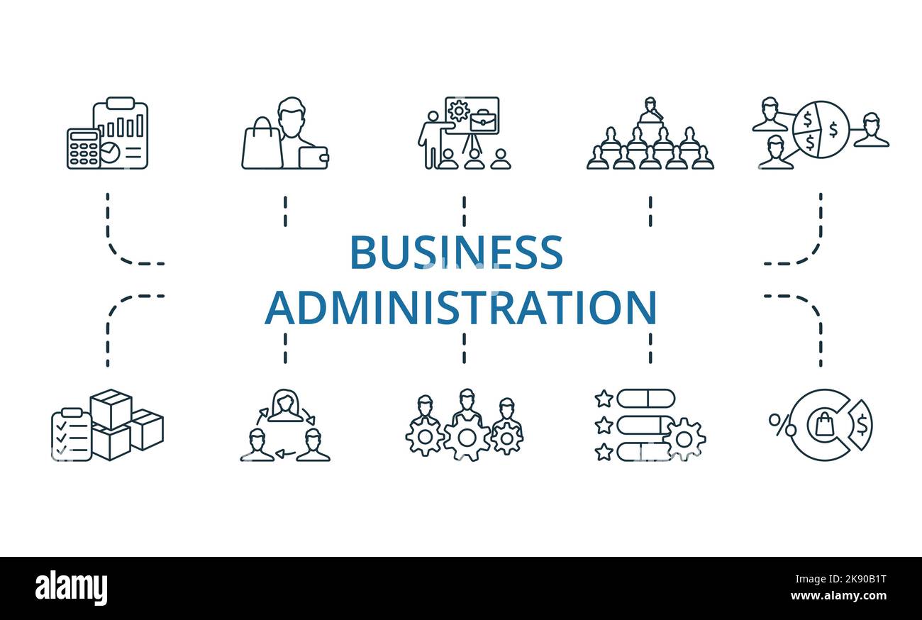 Business Administration icon set. Monochrome simple Business Administration icon collection ...