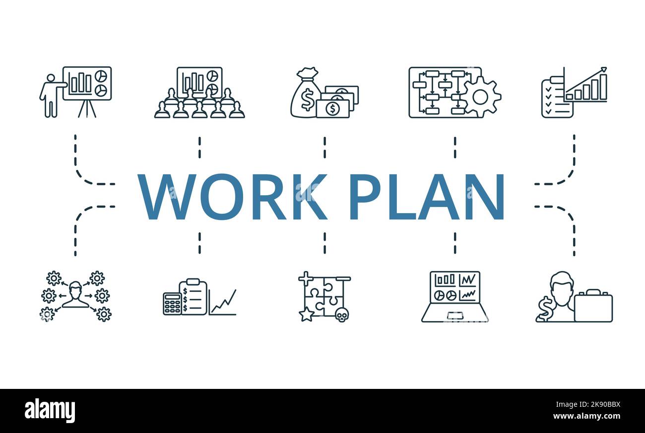 Work Plan icon set. Monochrome simple Work Plan icon collection ...