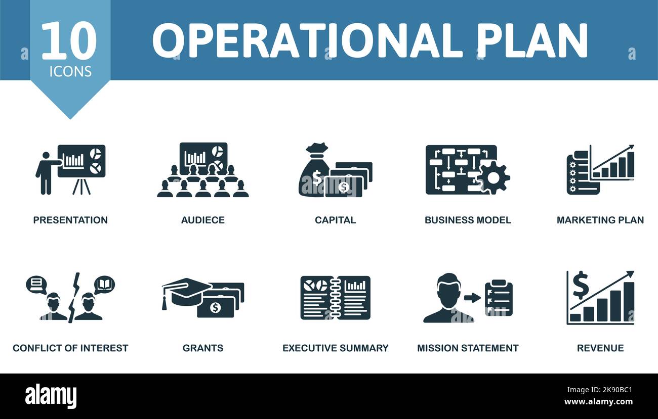 Operational Plan icon set. Monochrome simple Operational Plan icon ...